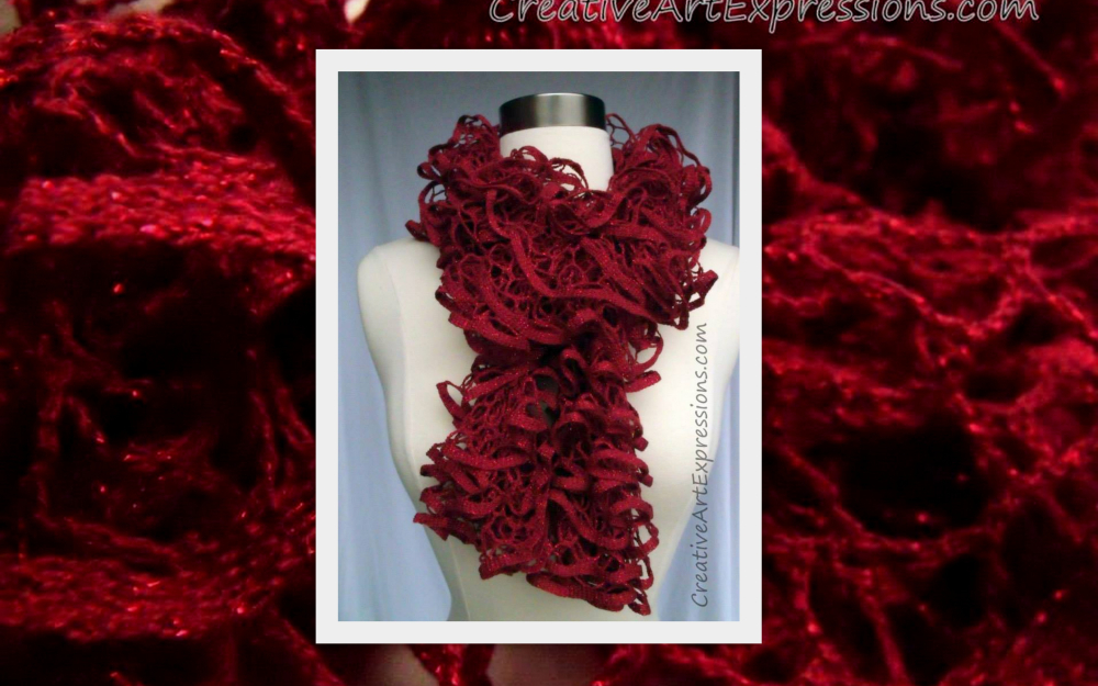 Creative Art Expressions Hand Knit Ruby Red Glam Ruffle Scarf ...