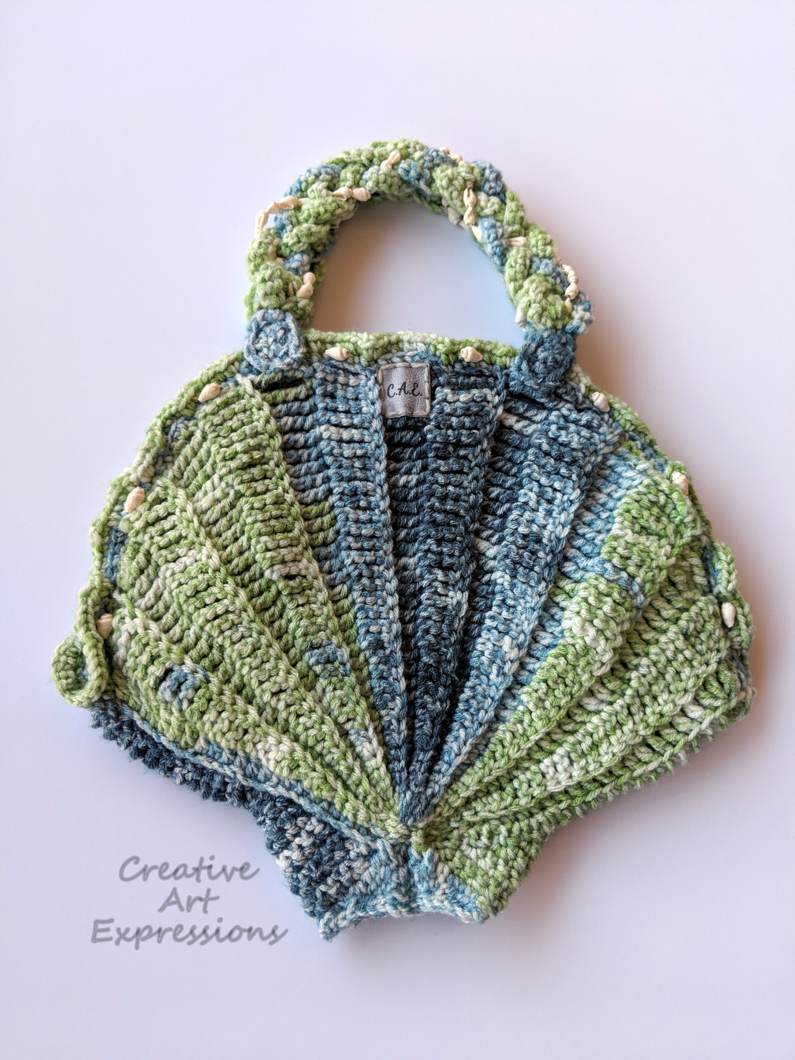 Seashell Clam Purse, Crocheted, Lime Green & Blue, Mermaid Necessities ...