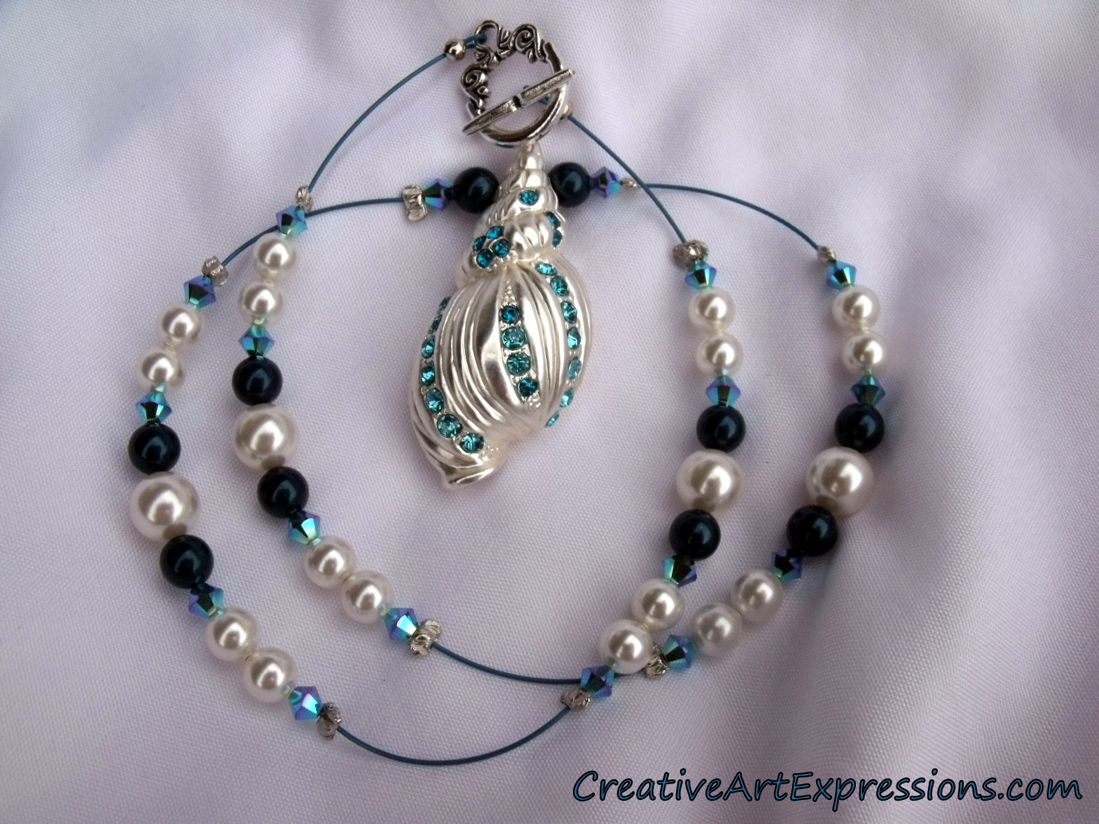 Creative Art Expressions Handmade Blue & Silver Shell Necklace Jewelry ...